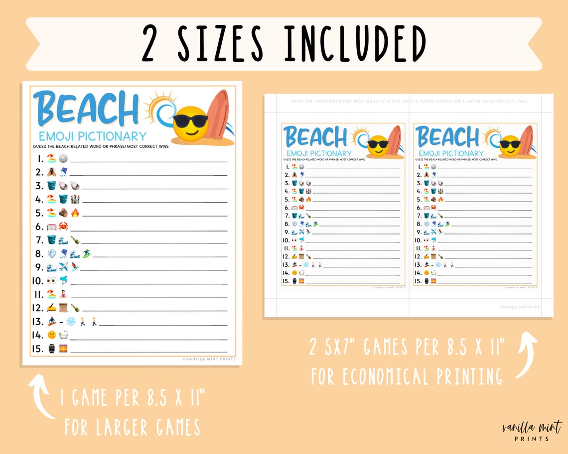 Beach Emoji Pictionary Game Printable Summertime Games Fun | Etsy UK