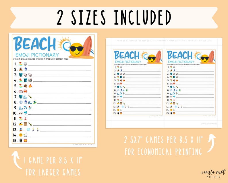 Beach Emoji Pictionary Game Printable Summertime Games Fun | Etsy