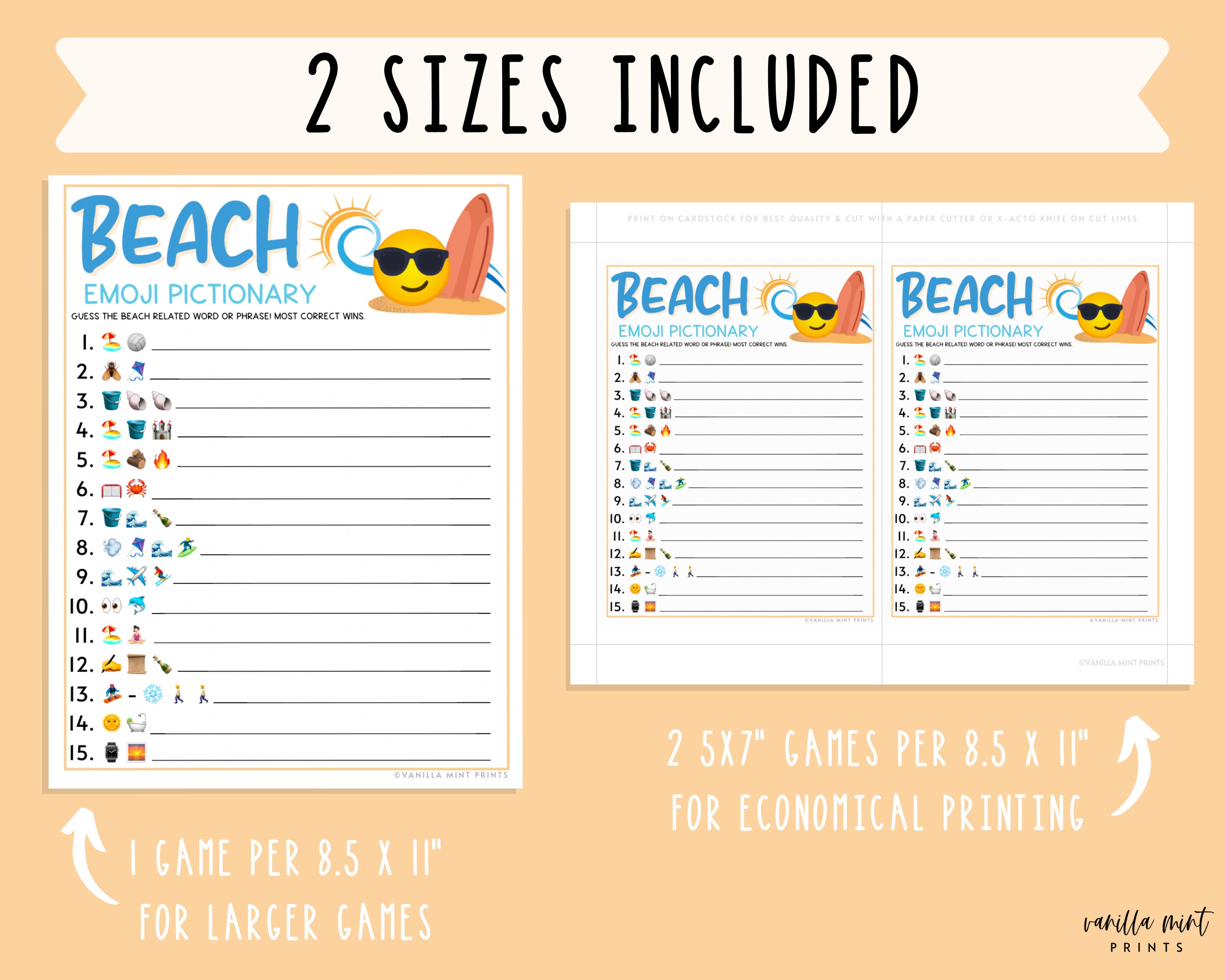 Beach Emoji Pictionary Game Printable Summertime Games Fun | Etsy UK