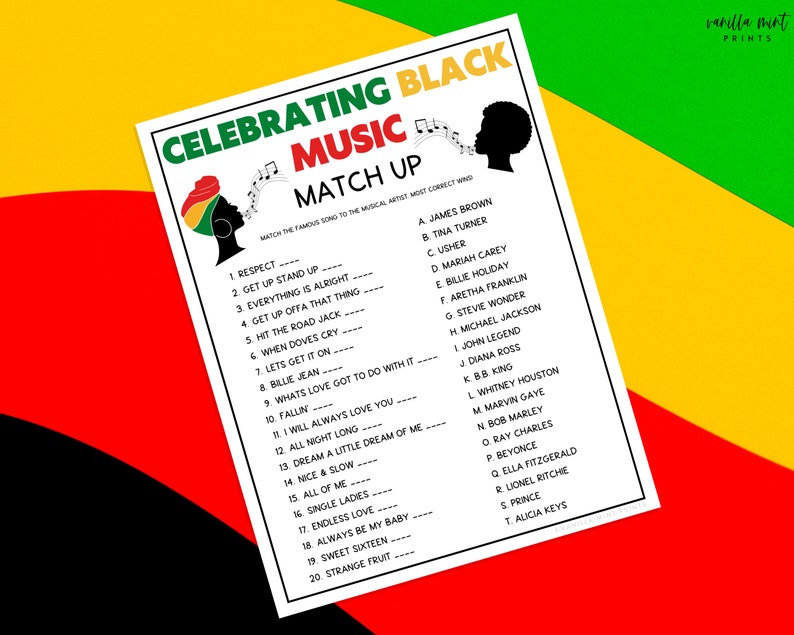 Black History Month Celebrating Black Music Match up Game - Etsy