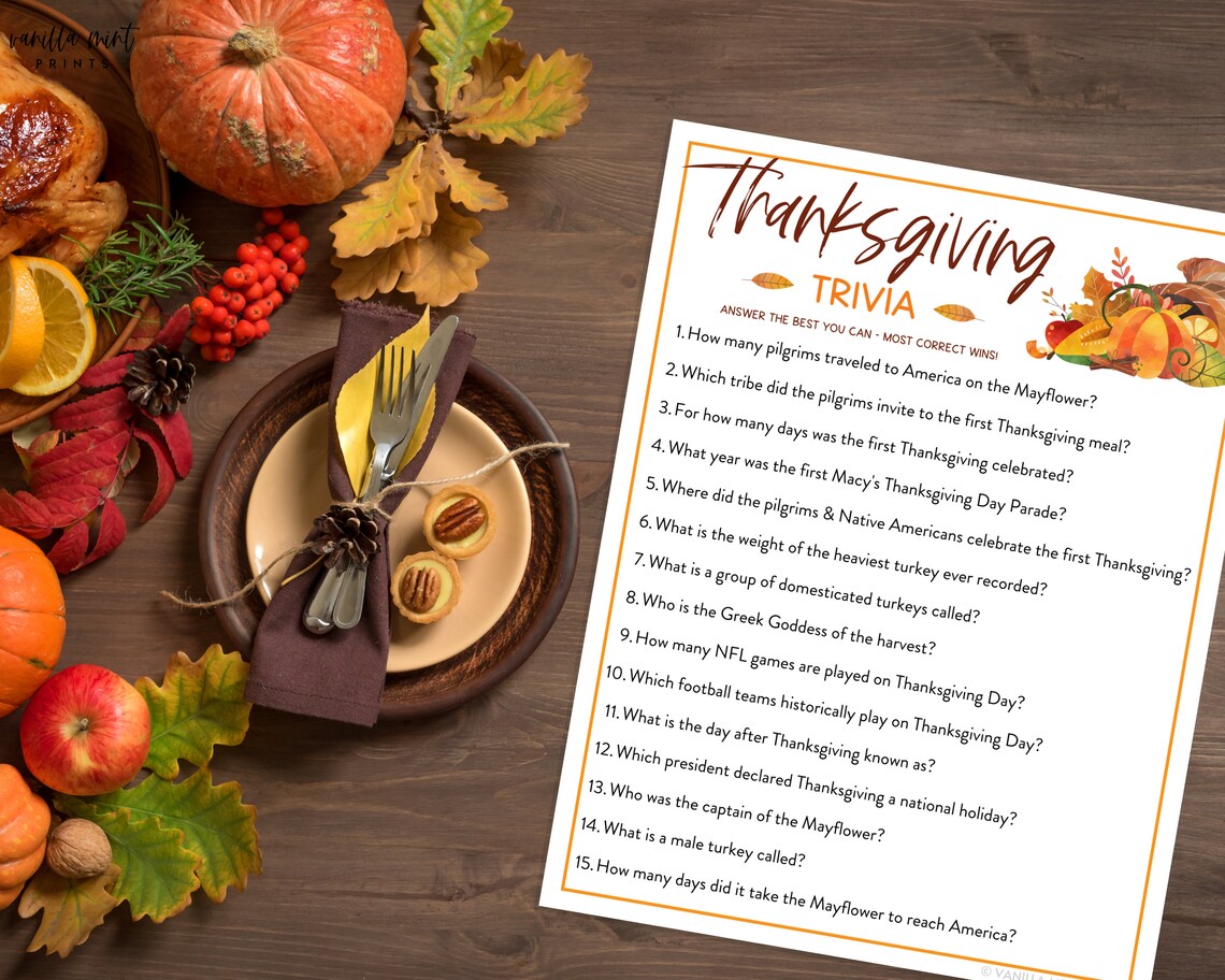 Thanksgiving Trivia Game Thanksgiving Printable Games Fun - Etsy