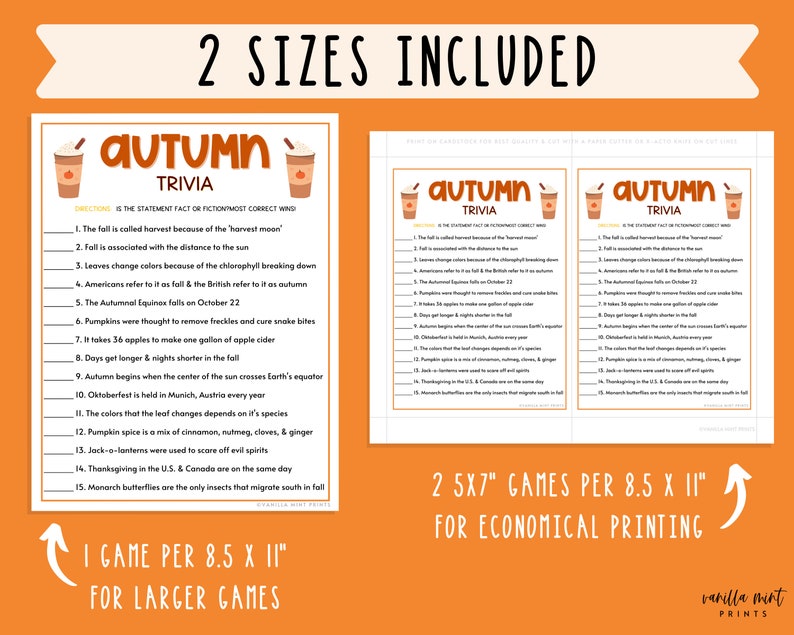 Fall Trivia Game Printable Autumn Games Fall Time | Etsy