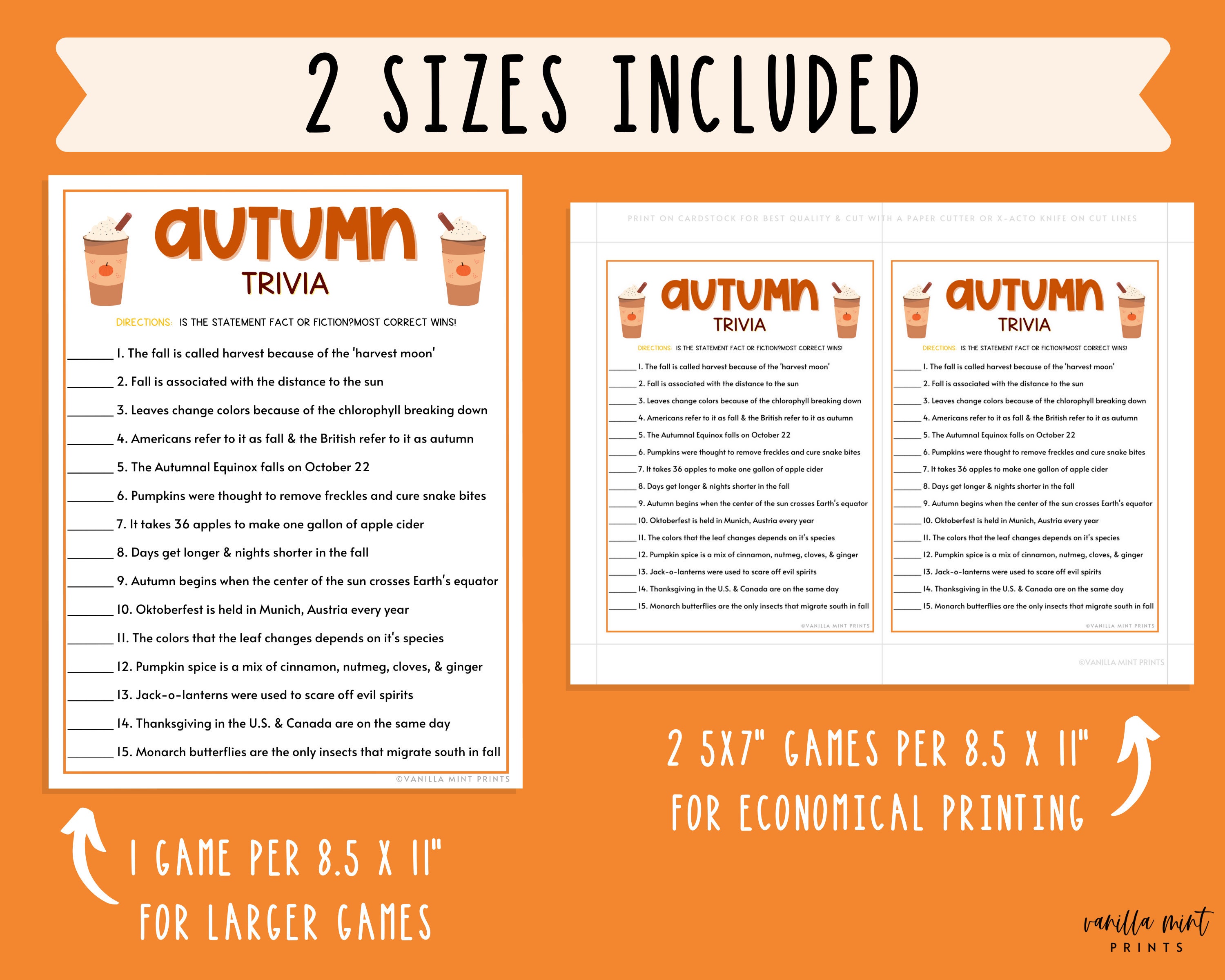 Fall Trivia Game Printable Autumn Games Fall Time - Etsy