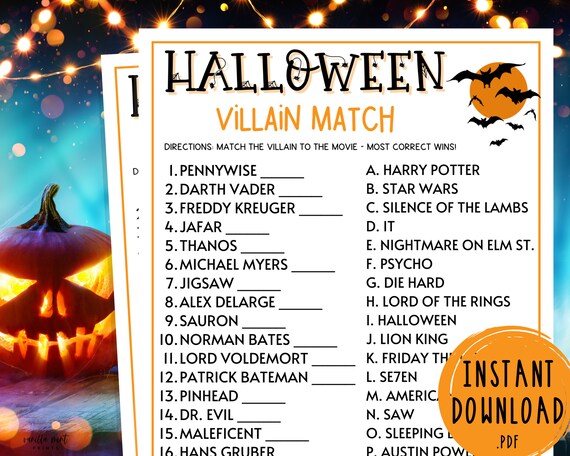 Halloween Villain Matching Game Halloween Printable Games | Etsy