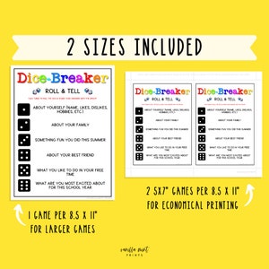 Dice-breaker Roll and Tell Game | Back to School | First Day of School ...