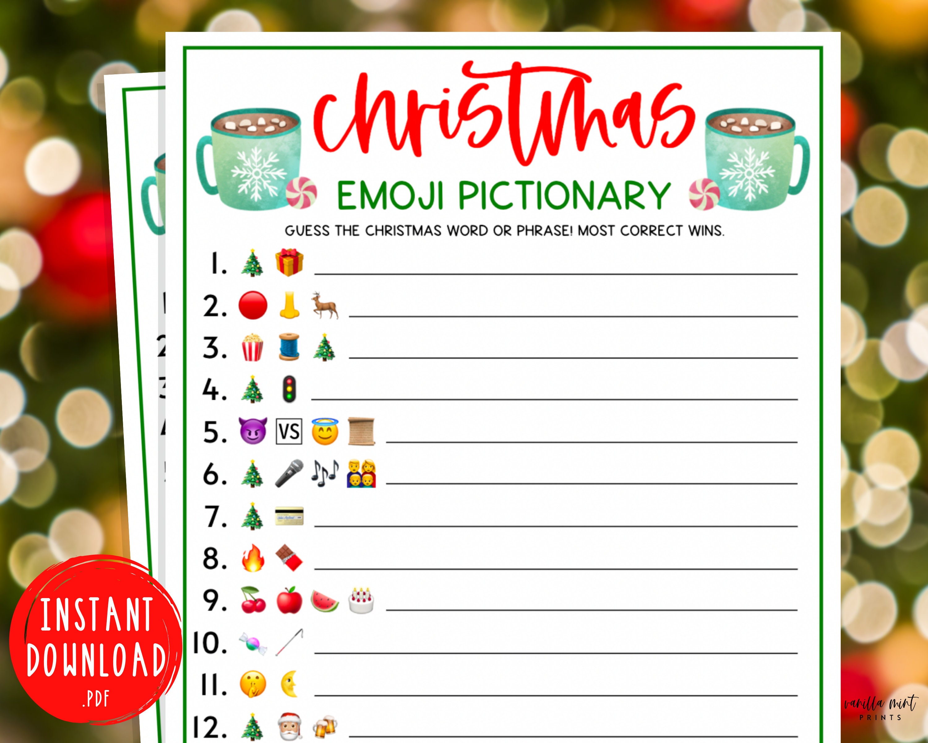 holiday party games class party christmas Emoji Pictionary Game instant ...