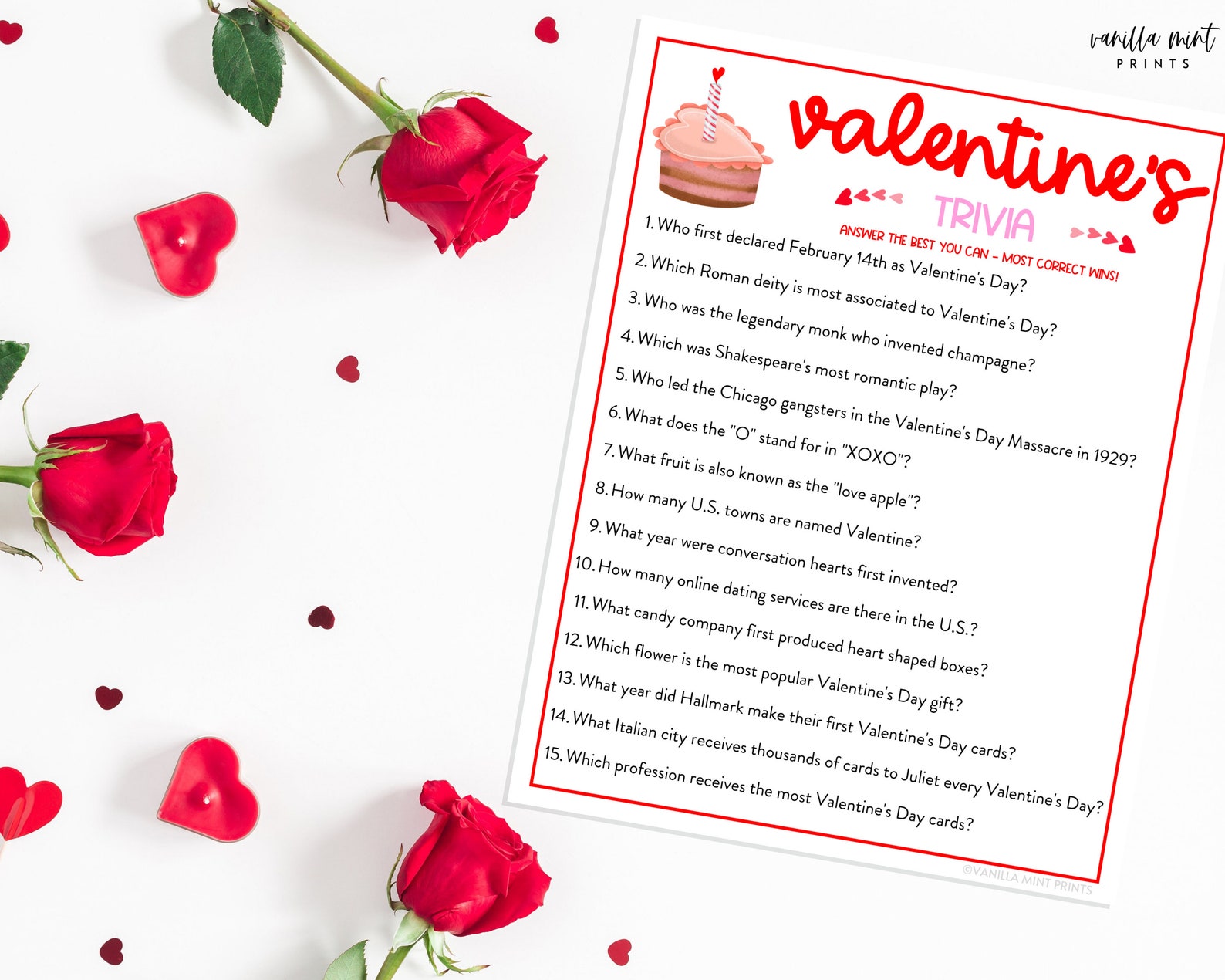 Valentine's Day Trivia Game Valentine Printable Games - Etsy