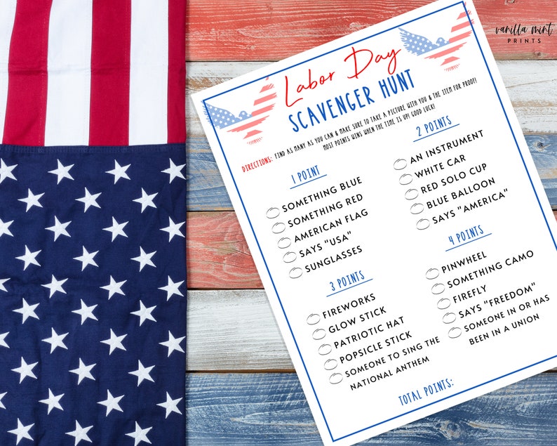 Labor Day Scavenger Hunt Game Labor Day Printable Games | Etsy