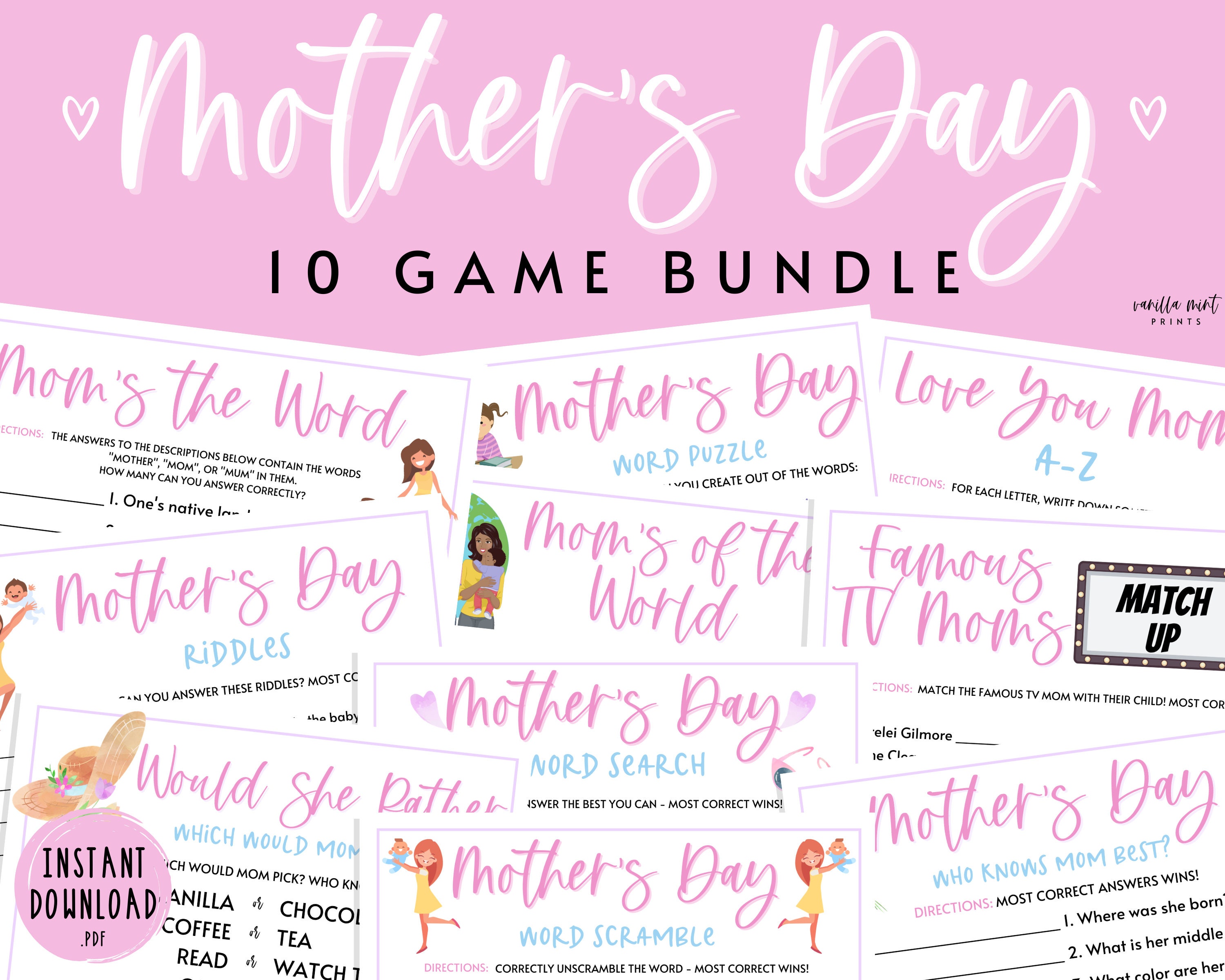 Mother's Day 10 Game Bundle Mother's Day Games - Etsy