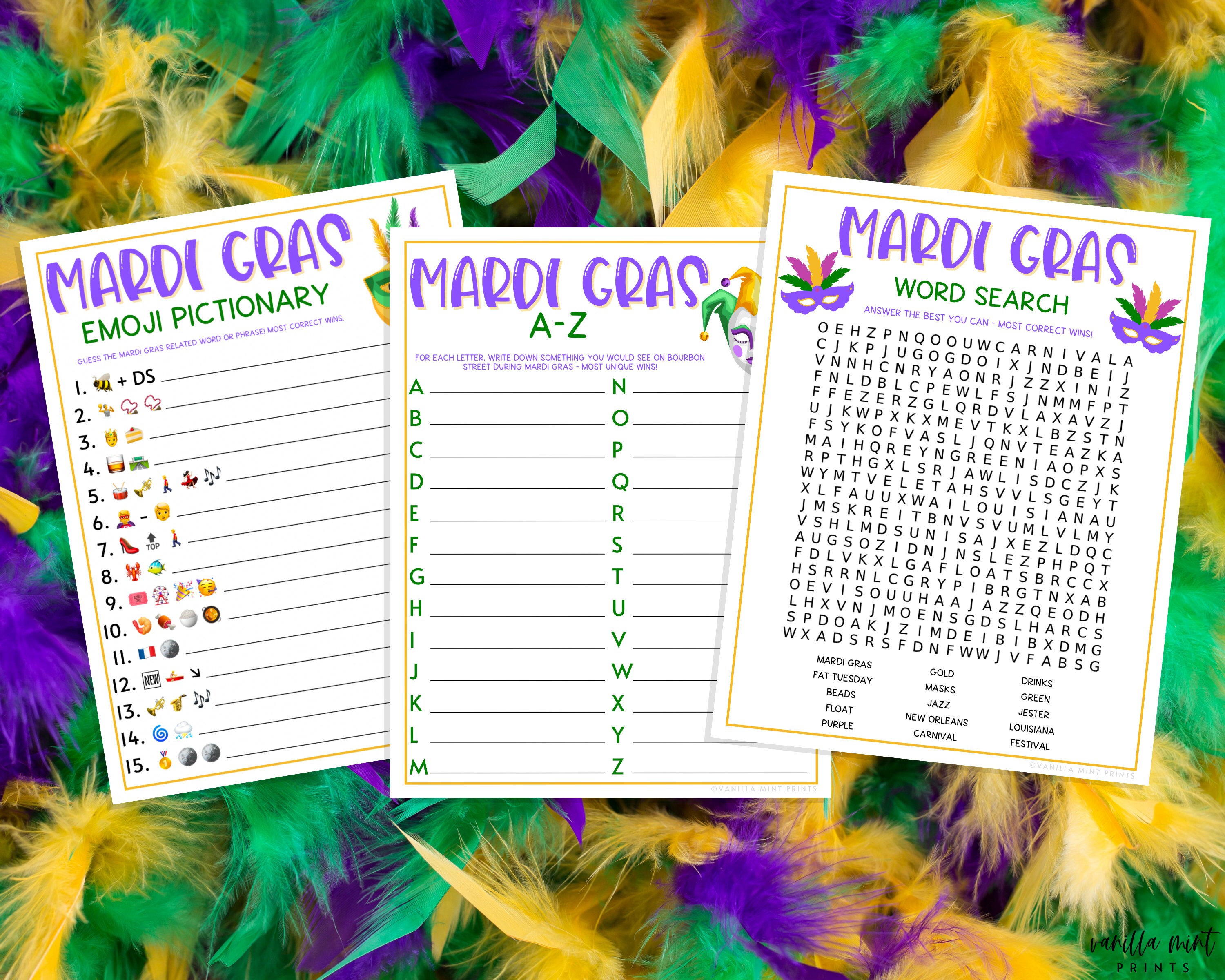 Mardi Gras 10 Game BUNDLE Fat Tuesday Party Games Carnival | Etsy