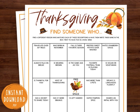 Thanksgiving Find Someone Who Game Thanksgiving Party Games - Etsy
