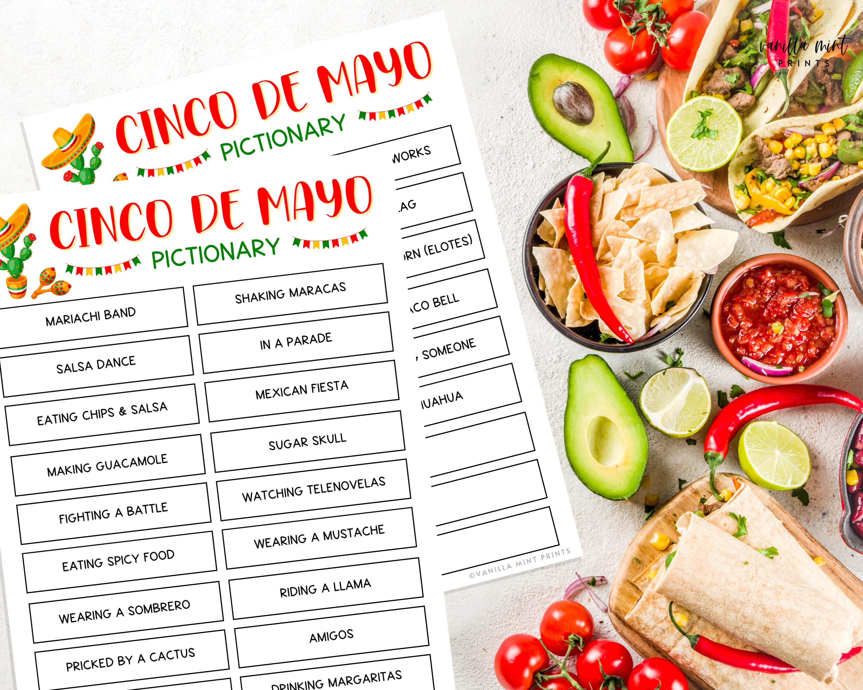 Cinco De Mayo 33 Pictionary Game Mexican Party Games Fun | Etsy