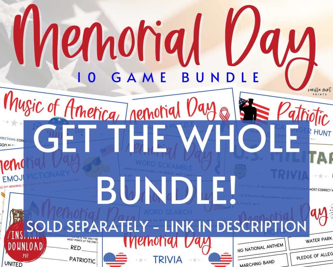 Memorial Day Trivia Game Printable Memorial Day Party Games - Etsy