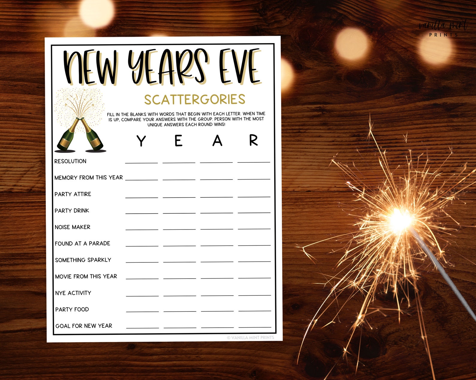 New Years Eve Scattergories Game New Years Games New Years - Etsy