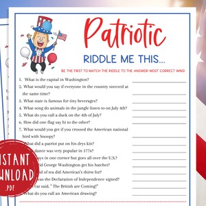 Patriotic Riddle Me This Game | Printable Memorial Day Party Game ...