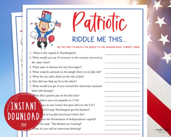 Patriotic Riddle Me This Game Printable Memorial Day Party | Etsy