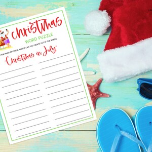 Christmas in July Word Puzzle Party Game | Beach Christmas | Printable ...