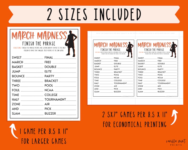 March Madness Finish the Phrase Game Printable March Madness | Etsy