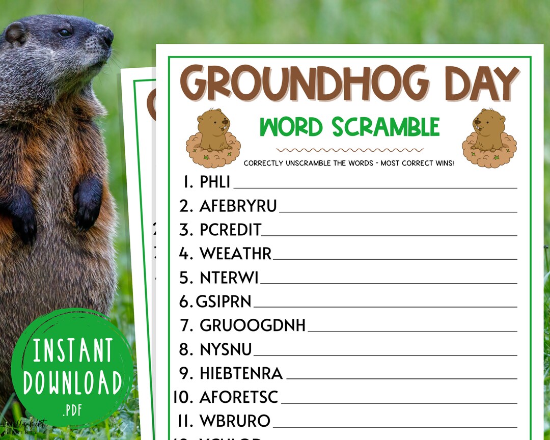 Groundhog Day Word Scramble Game Punxsutawney Phil Printable Games ...