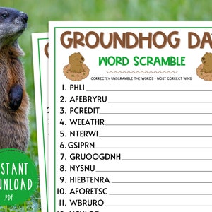 Groundhog Day Word Scramble Game Punxsutawney Phil Printable Games ...