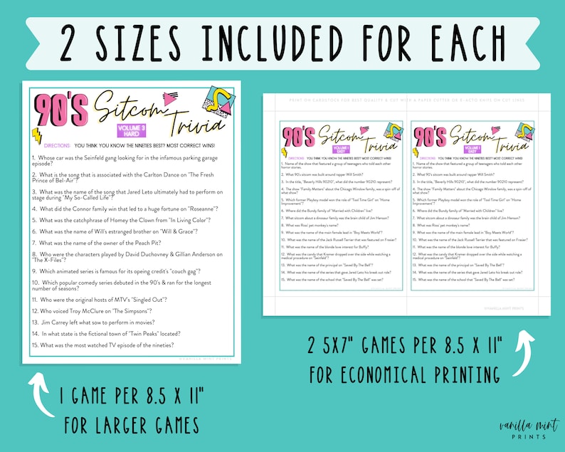 1990's Trivia 90s TV Sitcom Trivia BUNDLE Three - Etsy