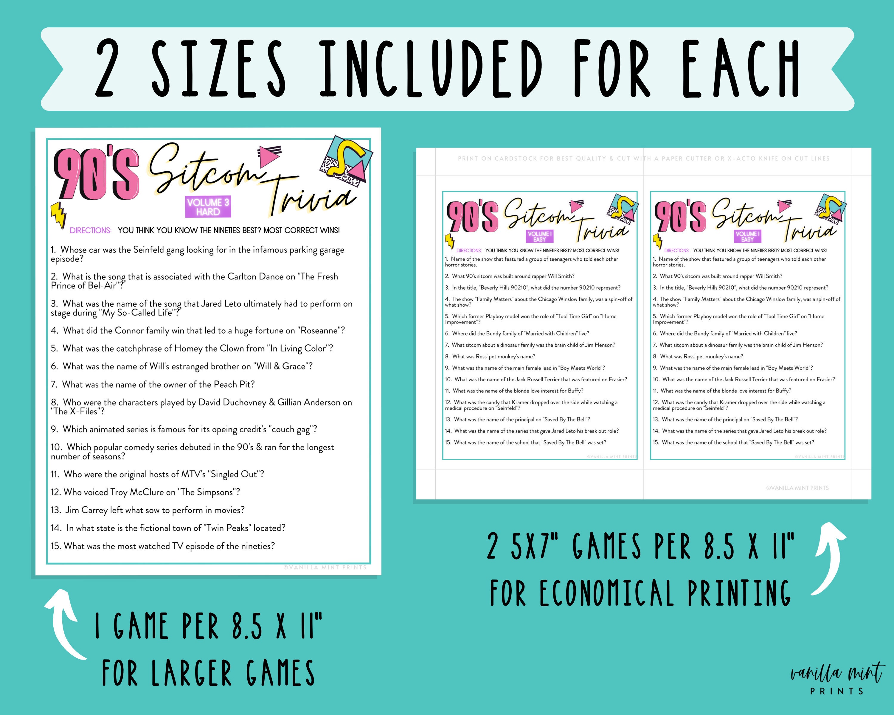 1990's Trivia 90s TV Sitcom Trivia BUNDLE Three - Etsy