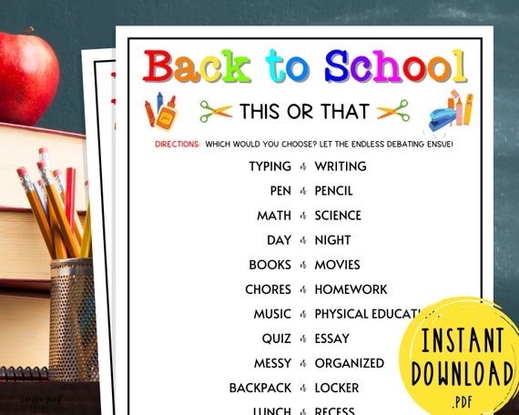 Back to School Game This or That First Day of School - Etsy