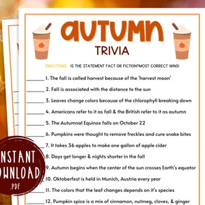 Fall Trivia Game Printable Autumn Games Fall Time - Etsy UK
