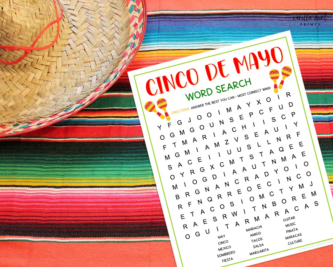 Cinco De Mayo Word Search Game Word Puzzle Mexican Party - Etsy