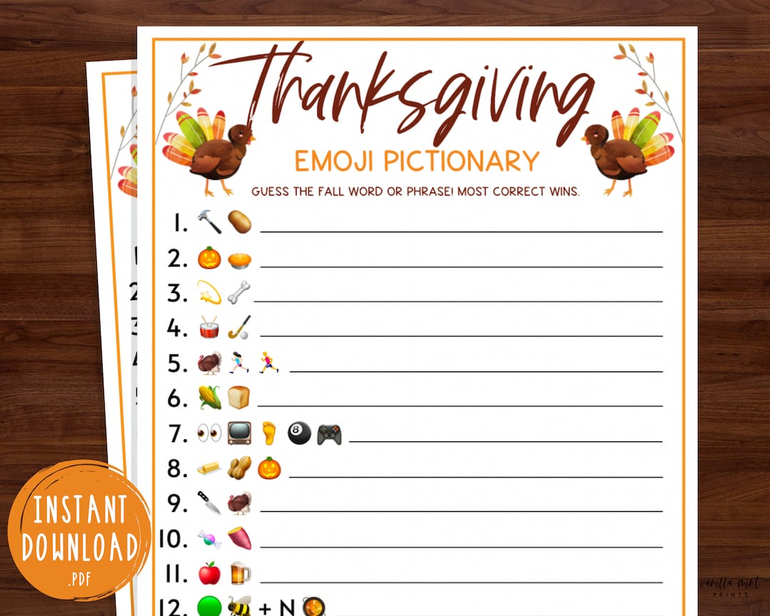 Thanksgiving Emoji Pictionary Game | Thanksgiving Printable Games | Fun ...
