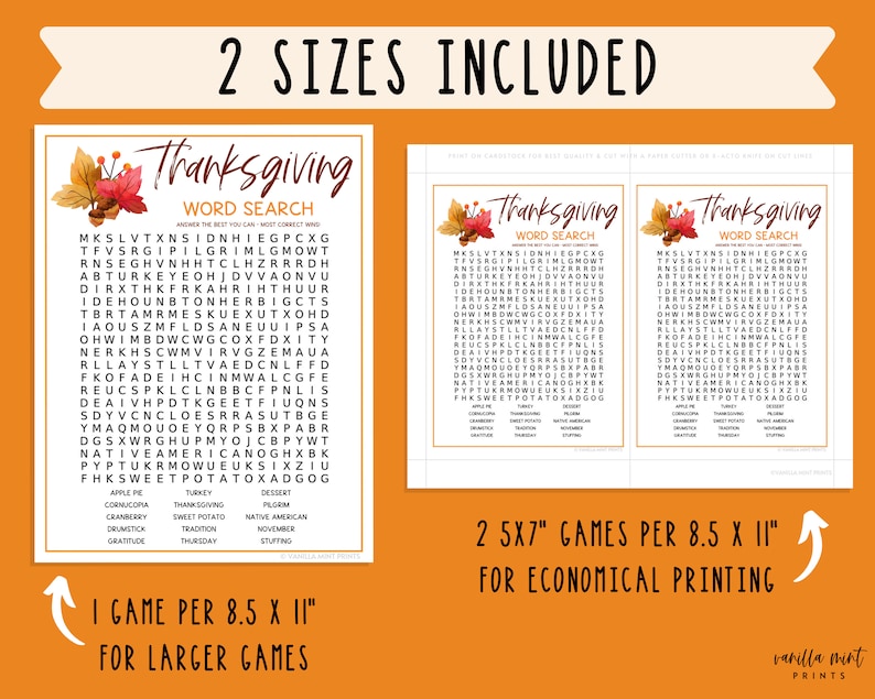 Thanksgiving Word Search Game Thanksgiving Printable Games - Etsy