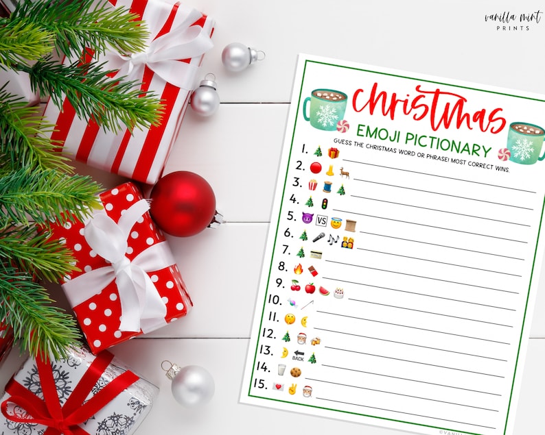 Christmas Emoji Pictionary Game Xmas Emoji Games Fun | Etsy