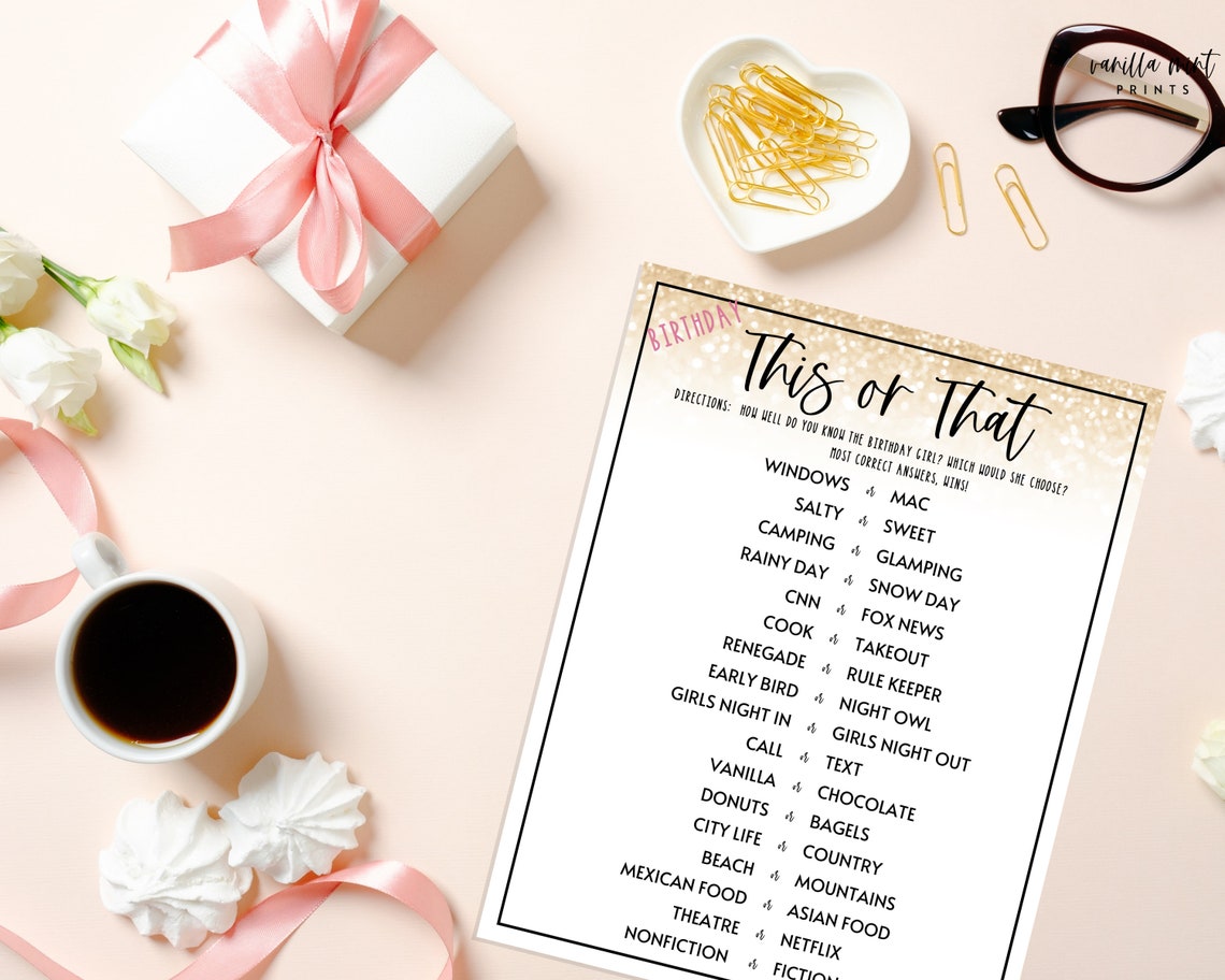 Adult Birthday Party Games Birthday This or That Party Game | Etsy