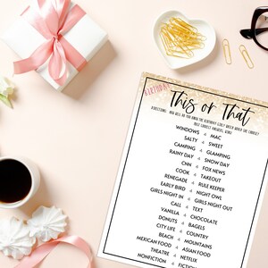 Adult Birthday Party Games Birthday This or That Party Game GOLD Fun ...