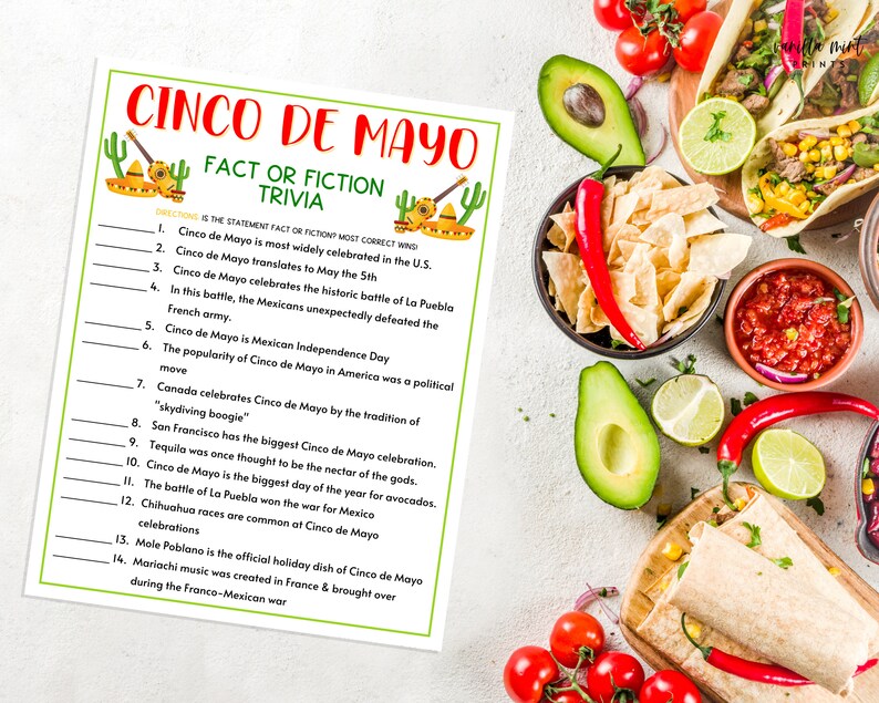 Cinco De Mayo Fact or Fiction Trivia Party Game Mexican - Etsy