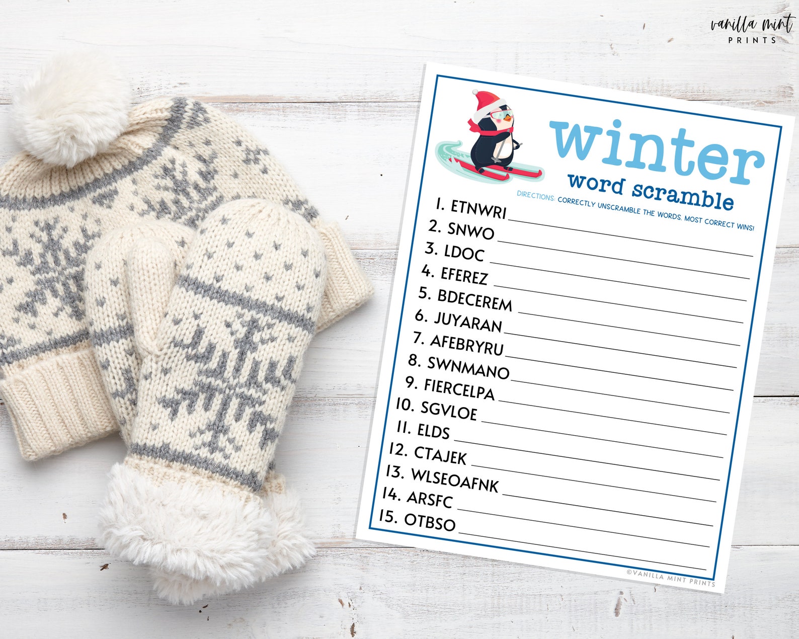 Winter Word Scramble Game Printable Winter Games - Etsy