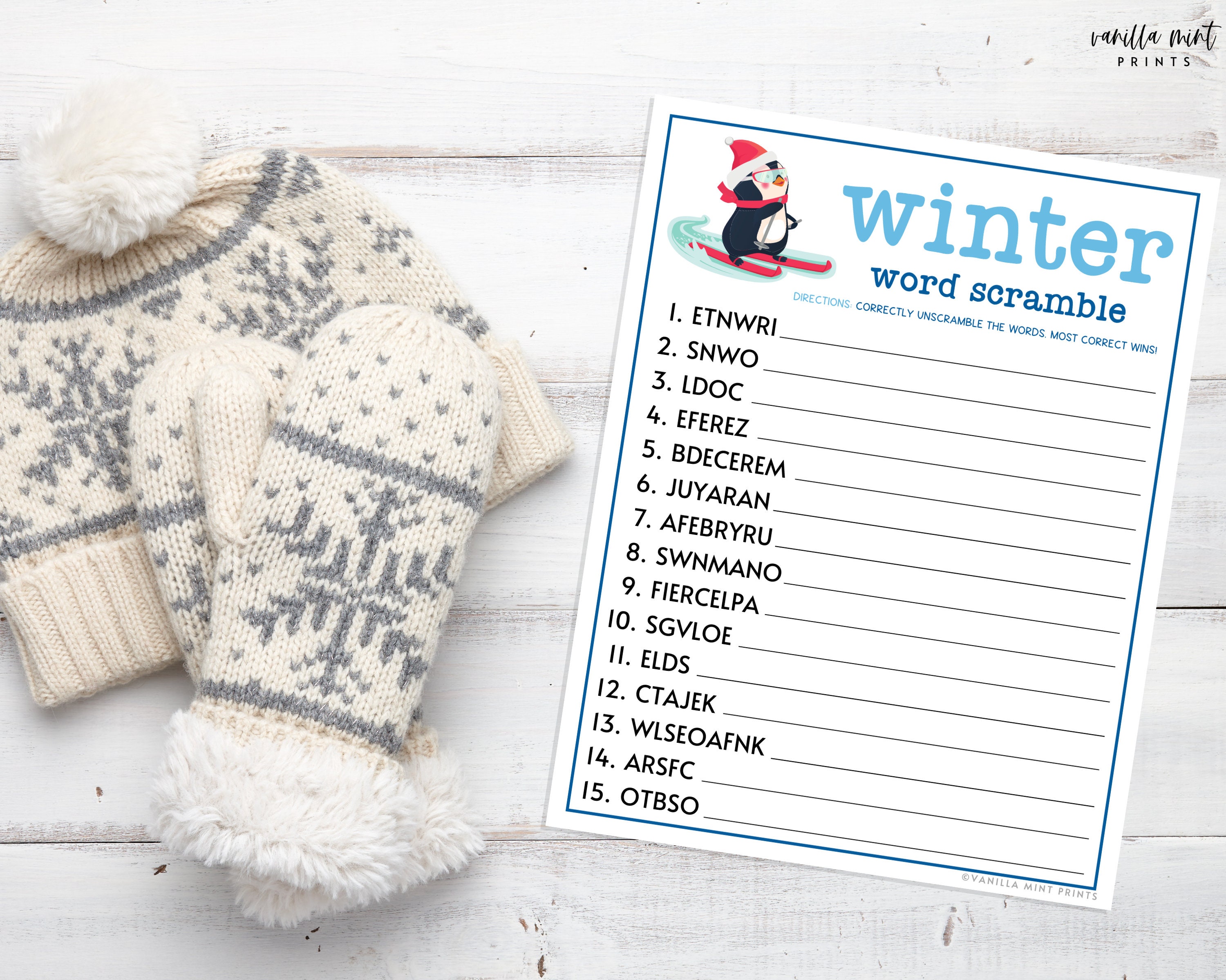 Winter Word Scramble Game Printable Winter Games - Etsy