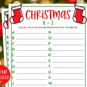 Christmas A-Z Game Christmas Printable Games Fun Christmas | Etsy