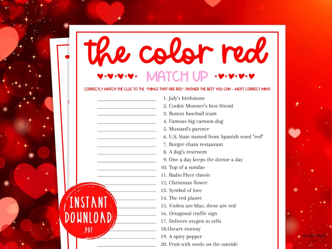 Valentine's Day the Color Red Game | Valentine Printable Games | Fun ...