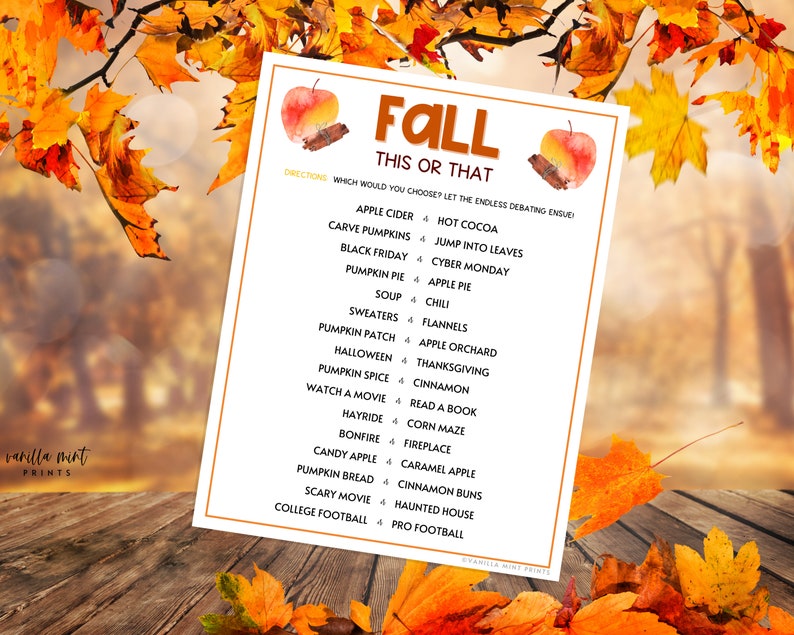 Fall This or That Game Printable Autumn Party Game Fall - Etsy