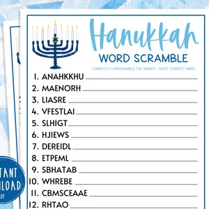 Hanukkah Word Scramble Party Games | Chanukah Celebration Games ...