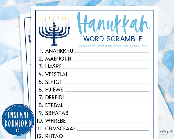 Hanukkah Word Scramble Party Games Chanukah Celebration | Etsy