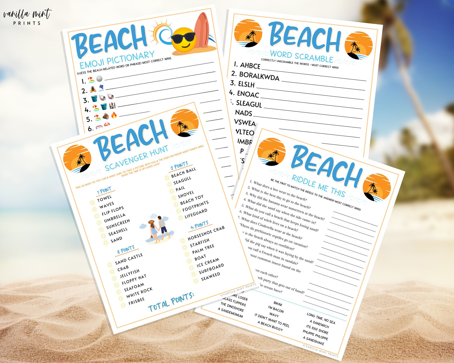 Beach 10 Game BUNDLE Ten Printable Summertime Games Fun - Etsy