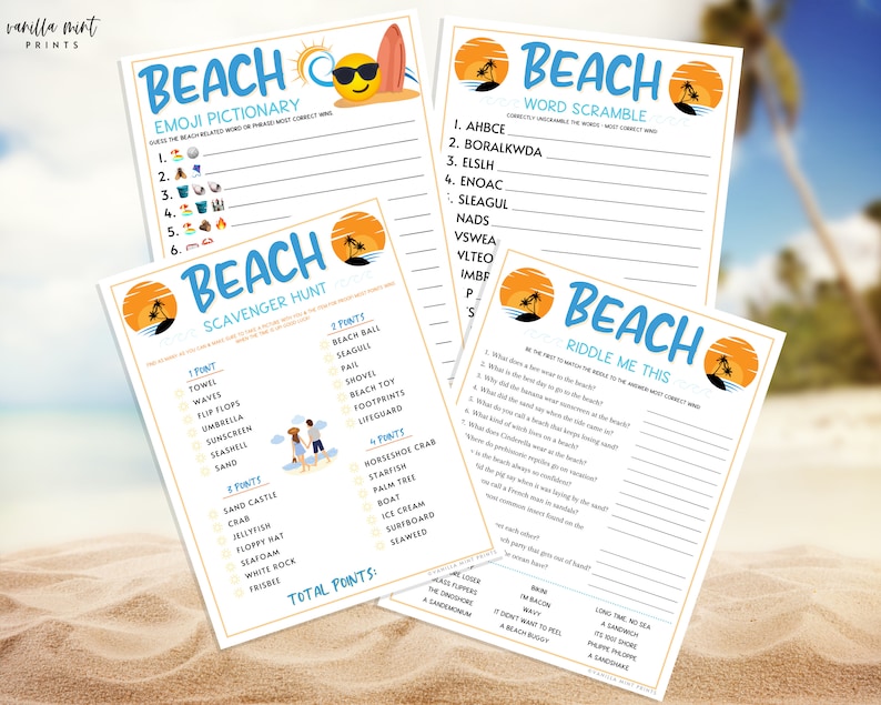 Beach 10 Game BUNDLE Ten Printable Summertime Games Fun - Etsy