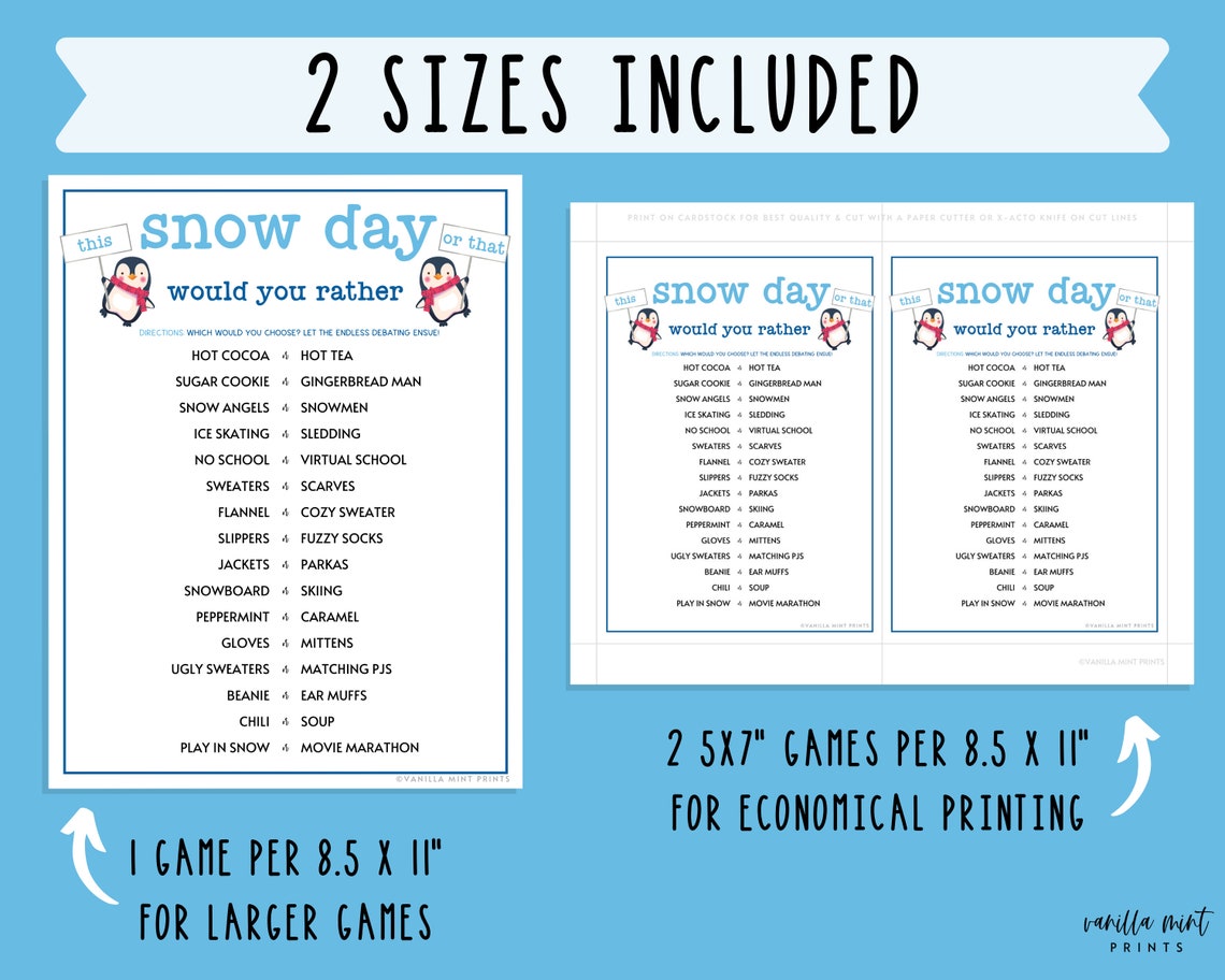 Snow Day This or That Game | Fun Printable Winter Game | Wintertime ...