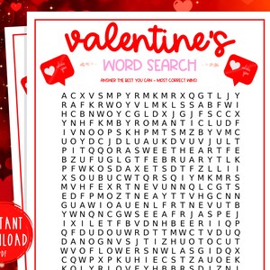 Valentine's Day Word Search Game Valentine Printable Game Fun Valentine ...