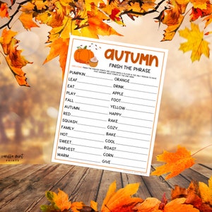 Fall Finish the Phrase Game | Printable Autumn Party Games | Fall ...