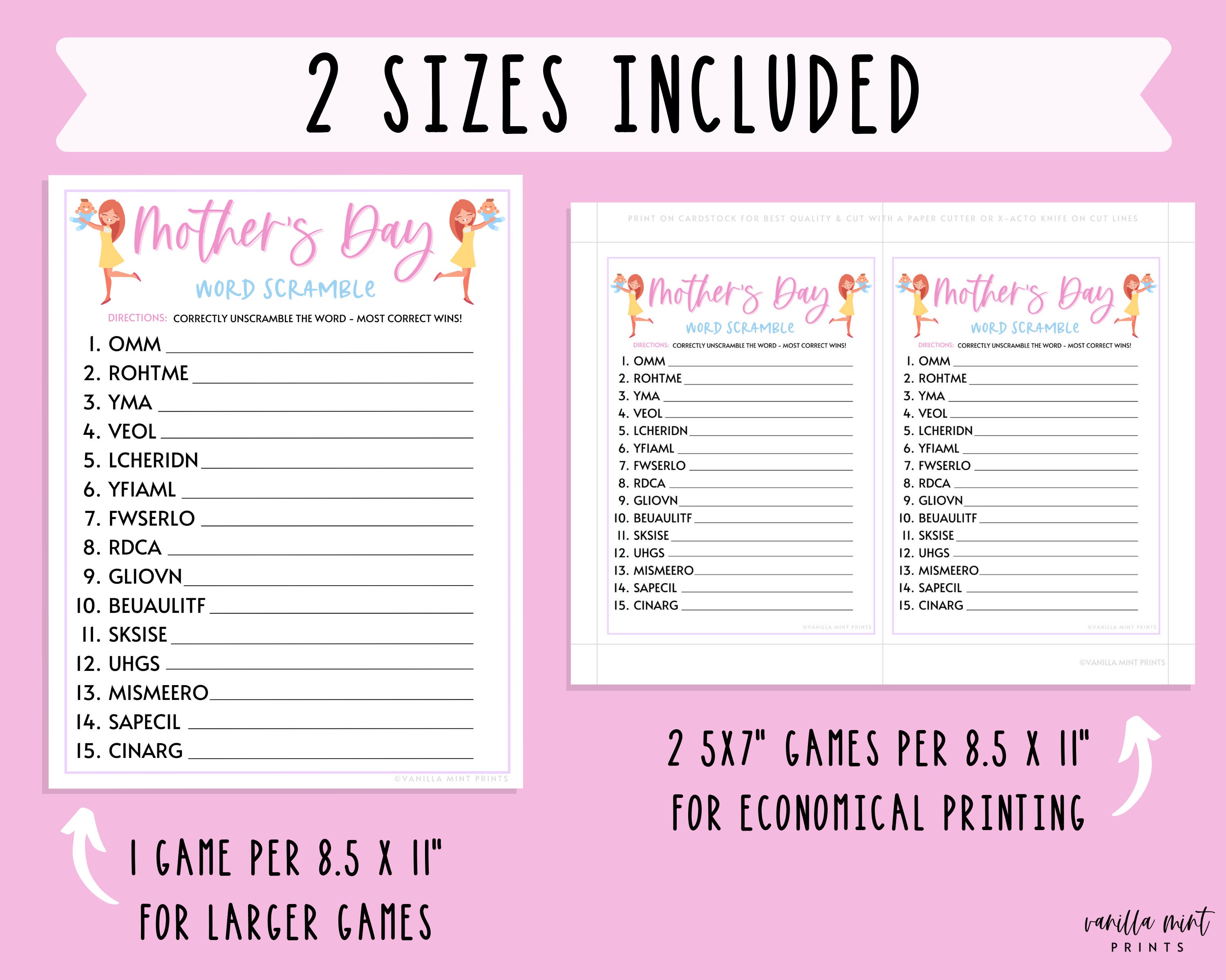 Mother's Day Word Scramble Game Mothers Day Trivia Games | Etsy