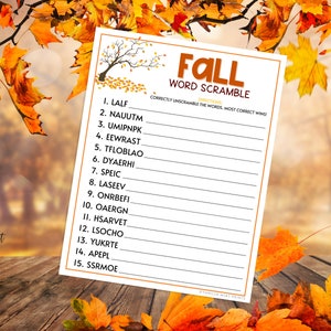 Fall Word Scramble Game Printable Autumn Games Fall Time - Etsy