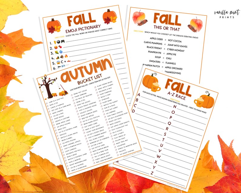 Fall 10 Game BUNDLE Printable Autumn Game Bundle Fall Time - Etsy